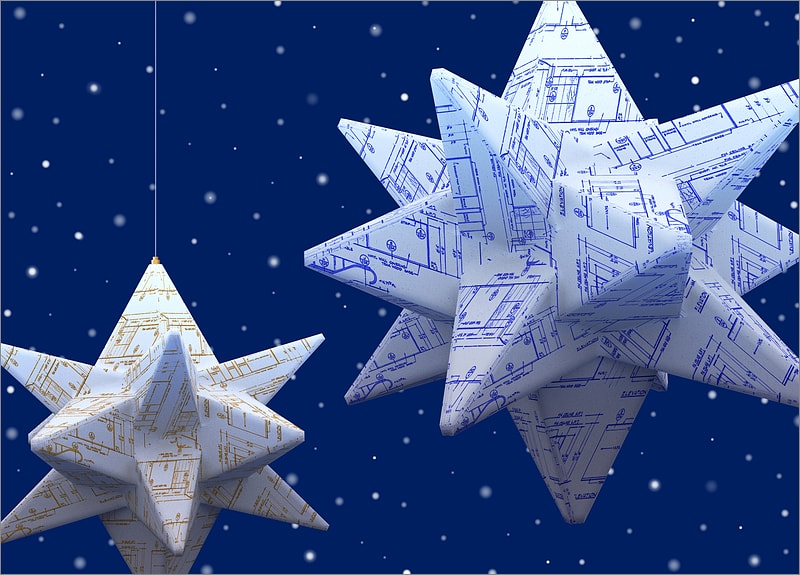 Origami Blueprint Stars (glossy) | Architecture Christmas Cards