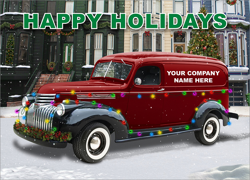 Red Christmas Van Card (Glossy White) | Architecture Christmas Cards